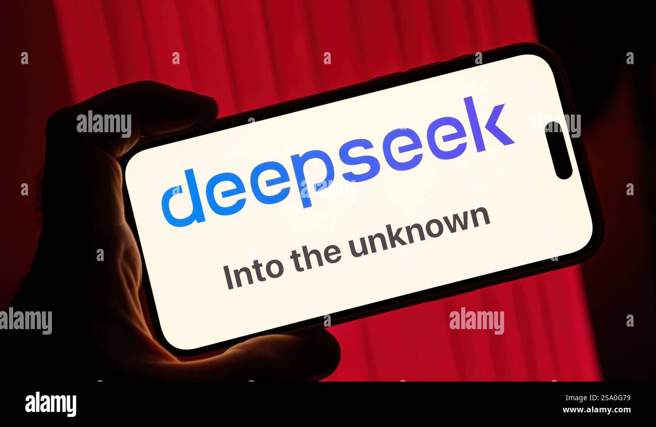 Paris, France - Jan 28, 2025: DeepSeek logo and tagline displayed on a ...