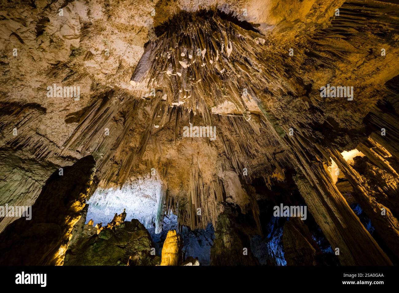 Stalactites and stalamites inside the Neptune s Grotto, Grotta di ...