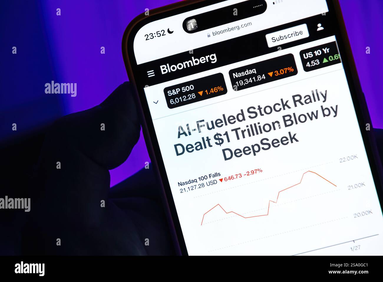 Paris, France - Jan 28, 2025: smartphone screen showing Bloomberg's ...