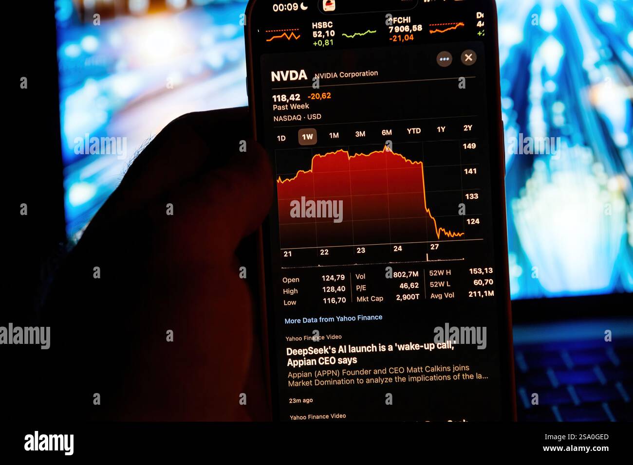 Paris, France - Jan 28, 2025: Nvidia stock tumbles as DeepSeek AI model disrupts markets ...