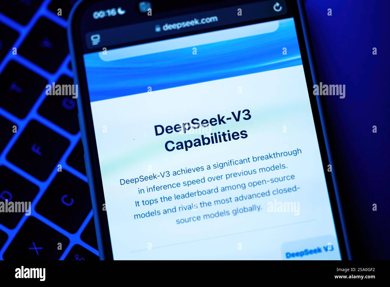 Paris, France - Jan 28, 2025: Smartphone screen displaying the DeepSeek ...