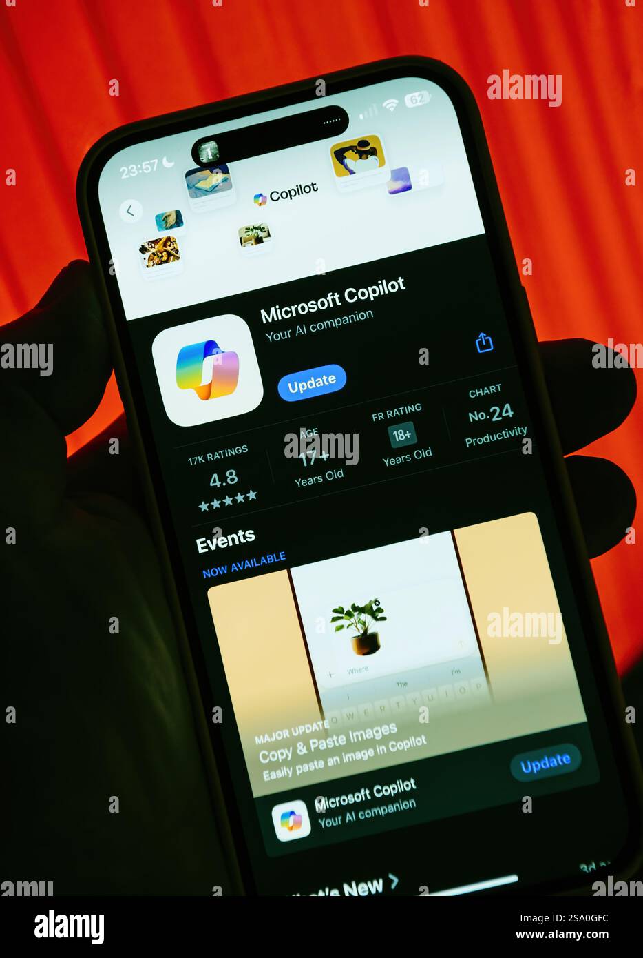 Smartphone screen displaying the Microsoft Copilot app page in the App ...