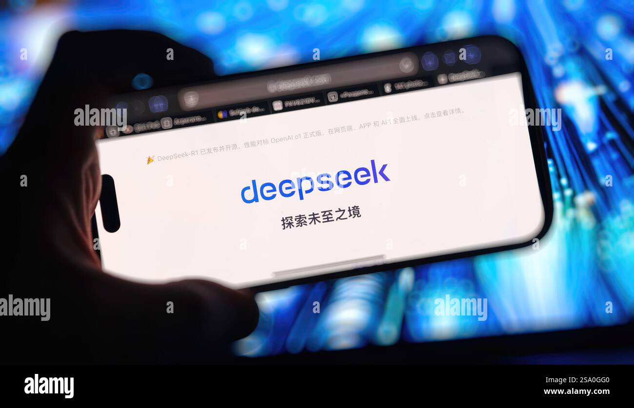 Paris, France - Jan 28, 2025: DeepSeek website on a smartphone screen ...