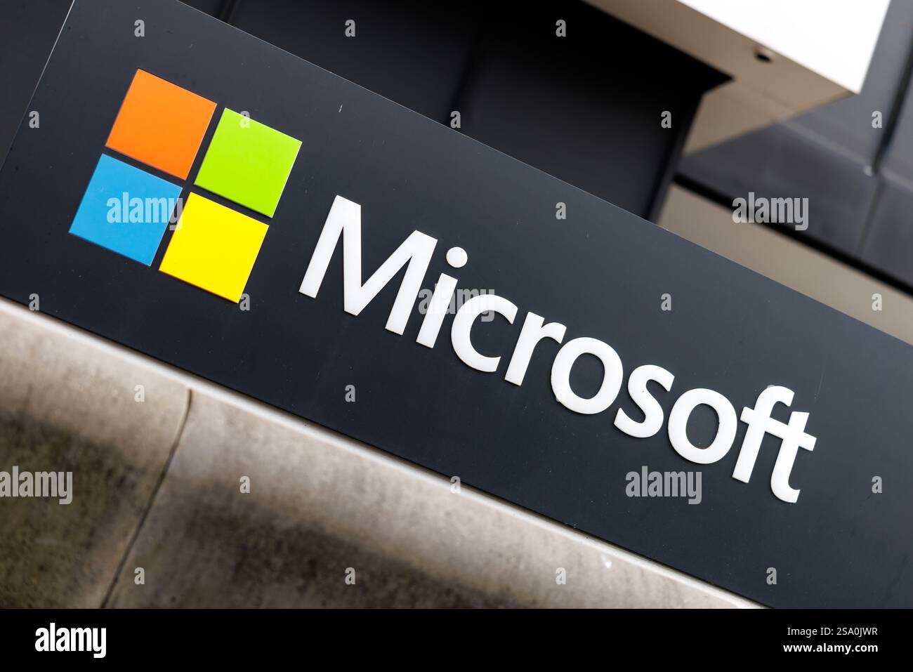 Munich, Germany. 27th Jan, 2025. The Microsoft logo and lettering can ...