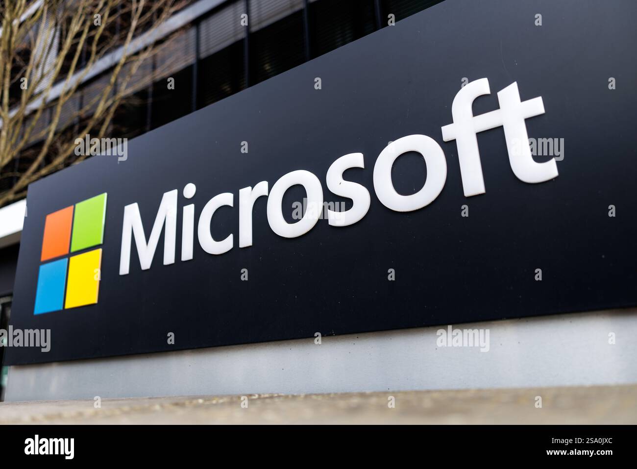 Munich, Germany. 27th Jan, 2025. The Microsoft logo and lettering can ...