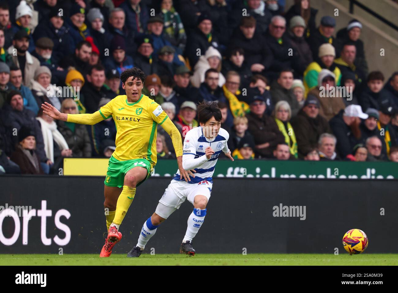 Koki Saito of Queens Park Rangers and Ben Chrisene of Norwich City ...