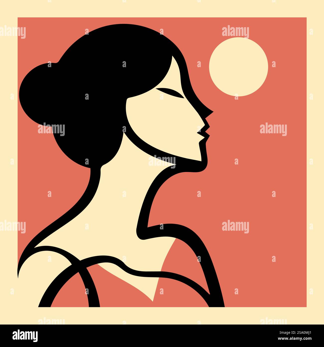 Beautiful female face with abstract design and girl hair boho portrait ...