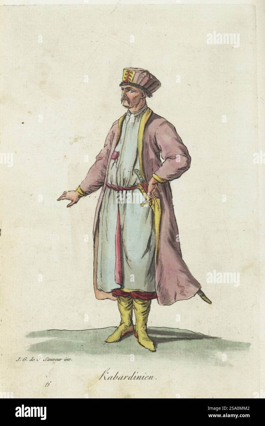 Circassian man, Russia, 18th century. A flattened cap, linen robe ...
