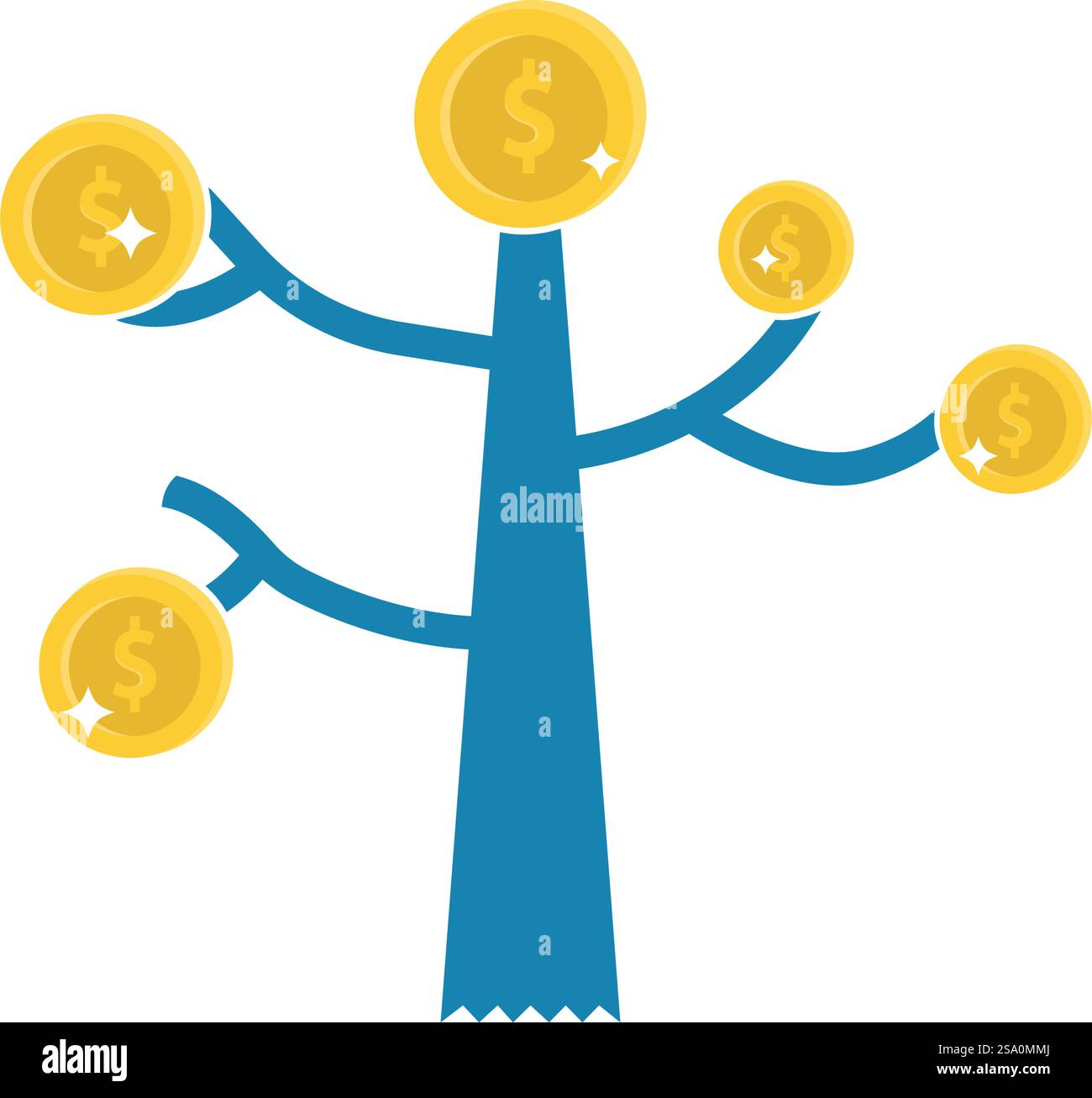 Plant growing from coin with dollar sign, leaves shaped like money ...