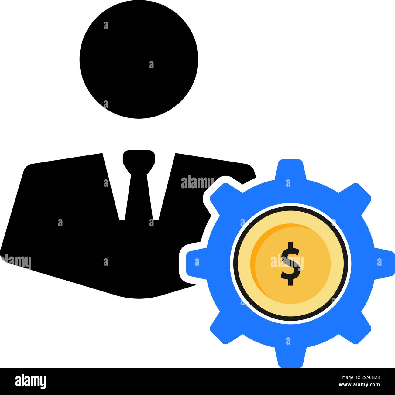 Businessman, tie, blue gear, gold coin, dollar sign Stock Vector Image ...
