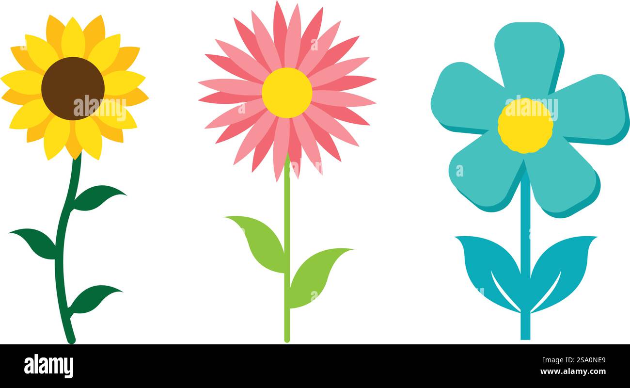 Various Flowers on white background icon flat design Stock Vector Image ...