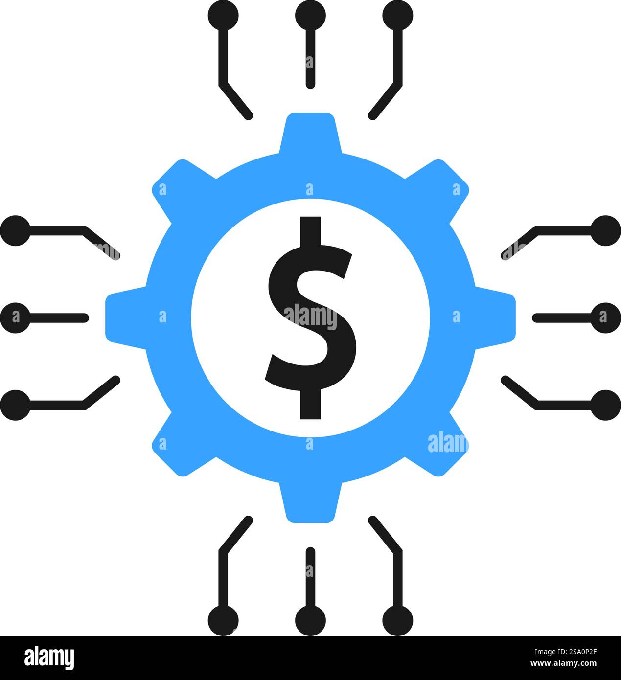 Blue gear with dollar sign, black circuit board connections Stock ...