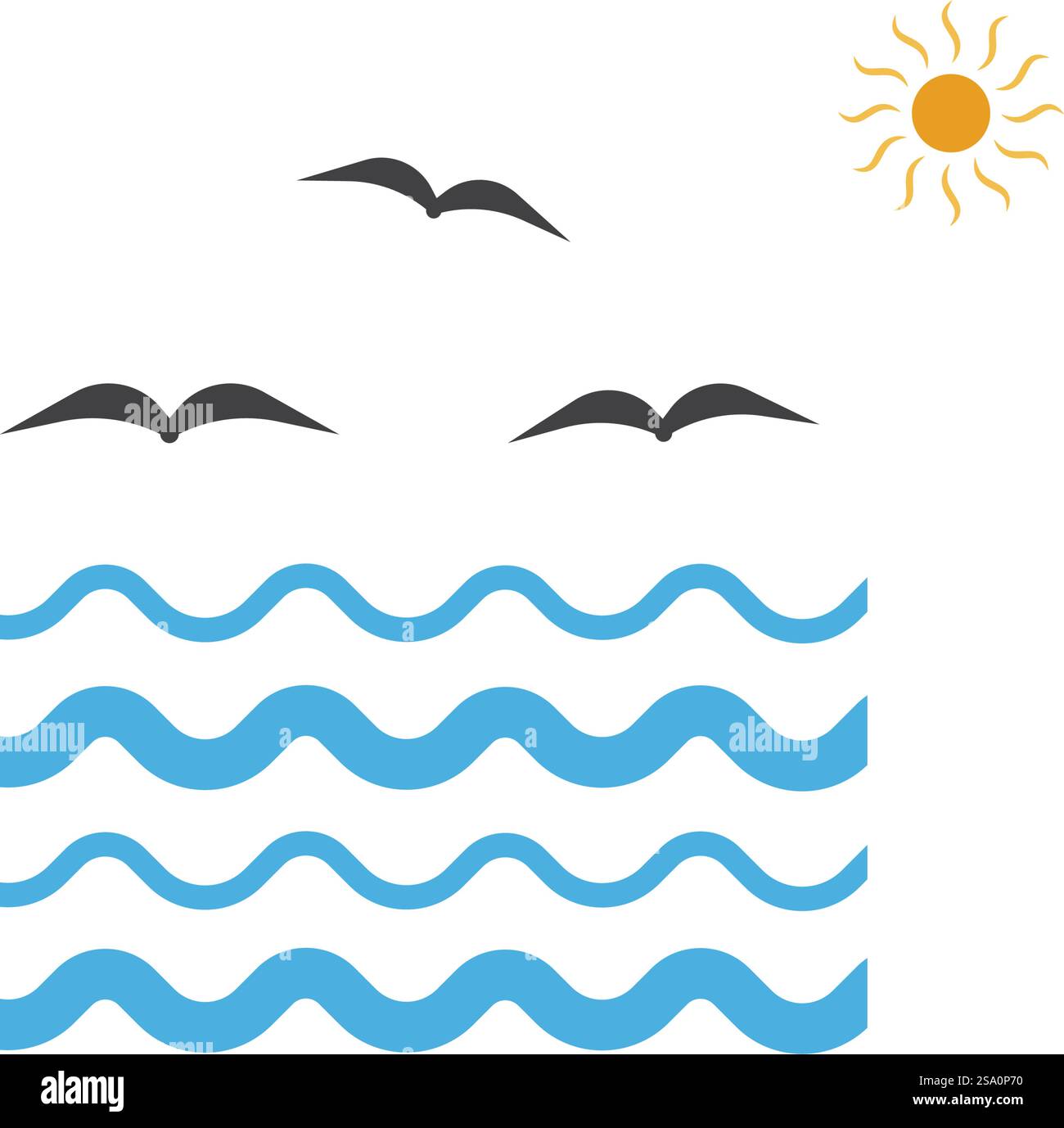 Blue wavy lines, three birds, yellow sun Stock Vector Image & Art - Alamy