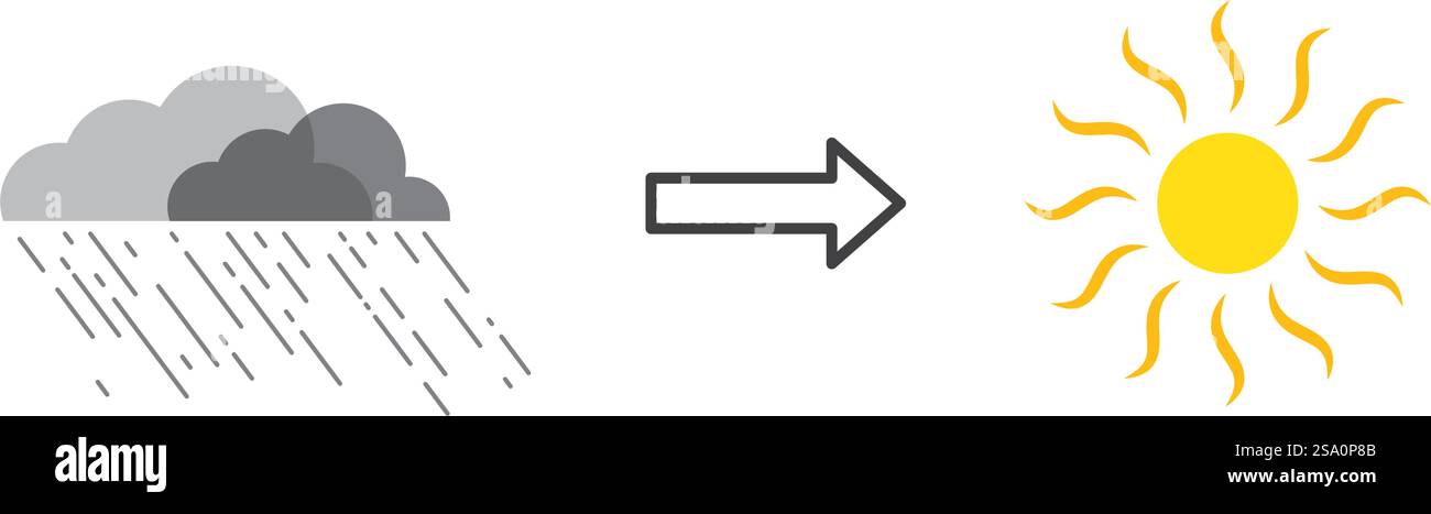 Rain cloud transitioning to sun with arrow. Ideal for weather ...