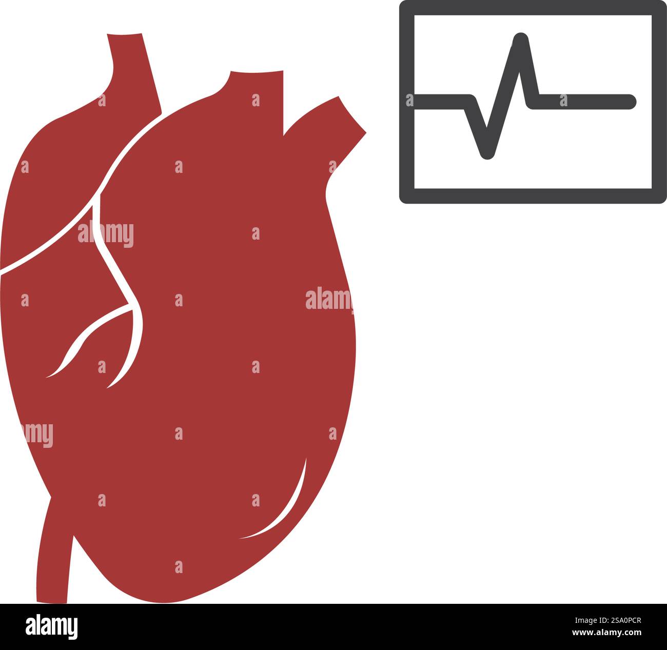 Red heart symbol and heart rate monitor showing pulse icon Stock Vector ...