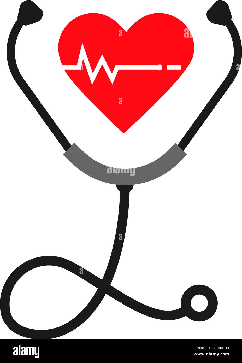 Red heart with heartbeat lines inside a stethoscope suitable for ...