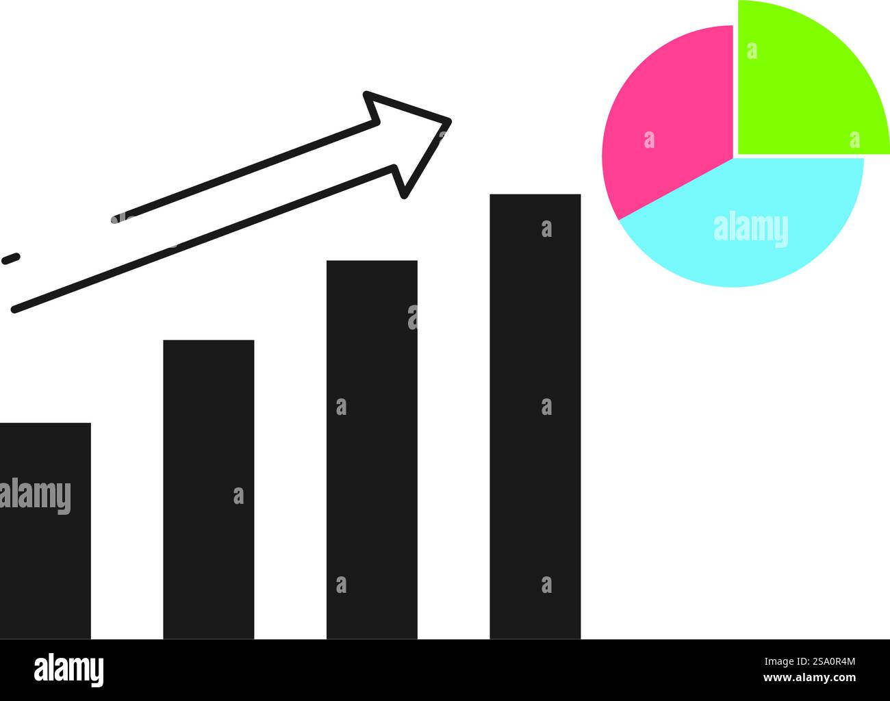 Arrow and pie chart above increasing bar graph Stock Vector Image & Art ...