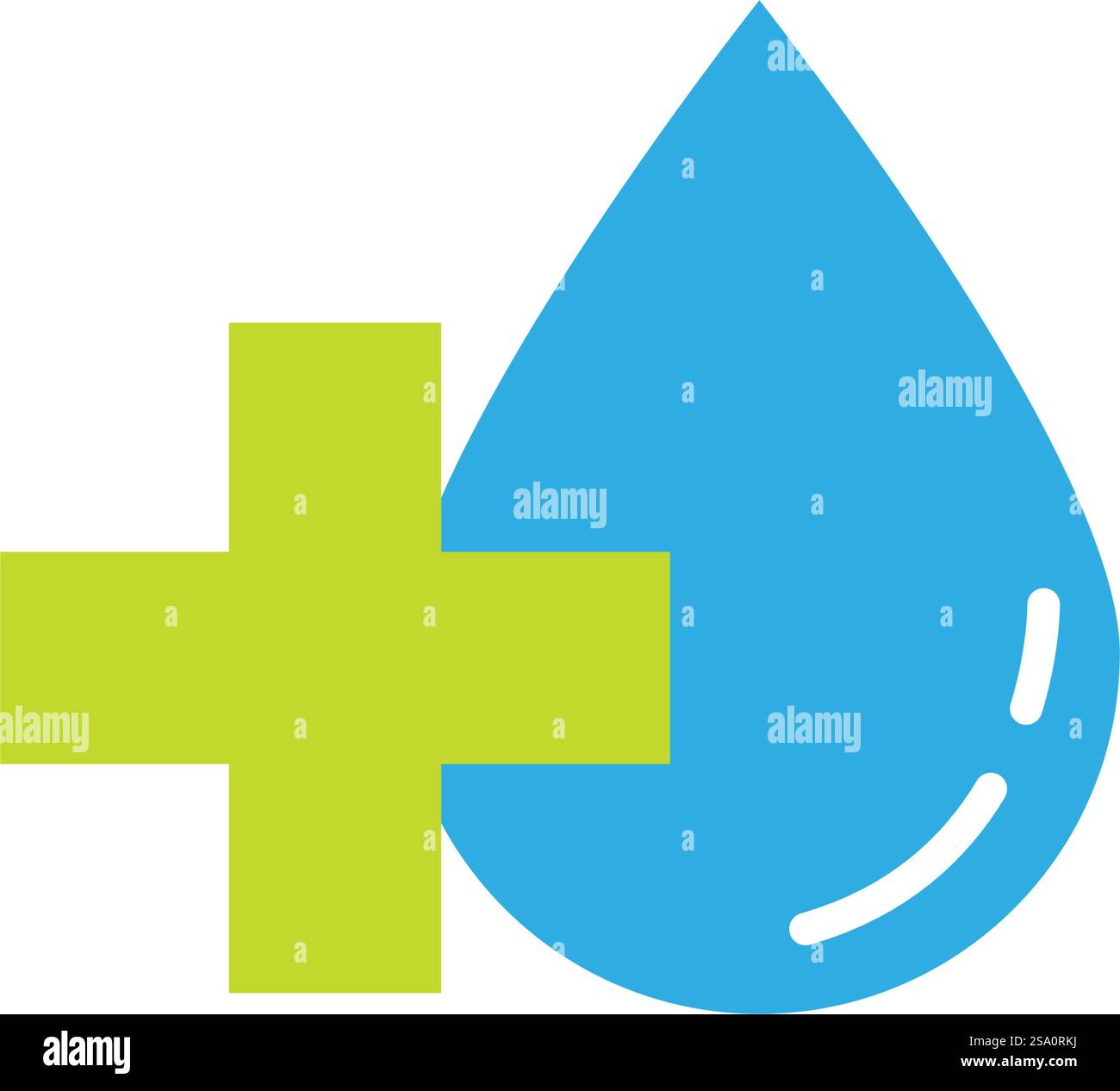 Blue droplet, green plus sign, medical or healthcare concept Stock ...