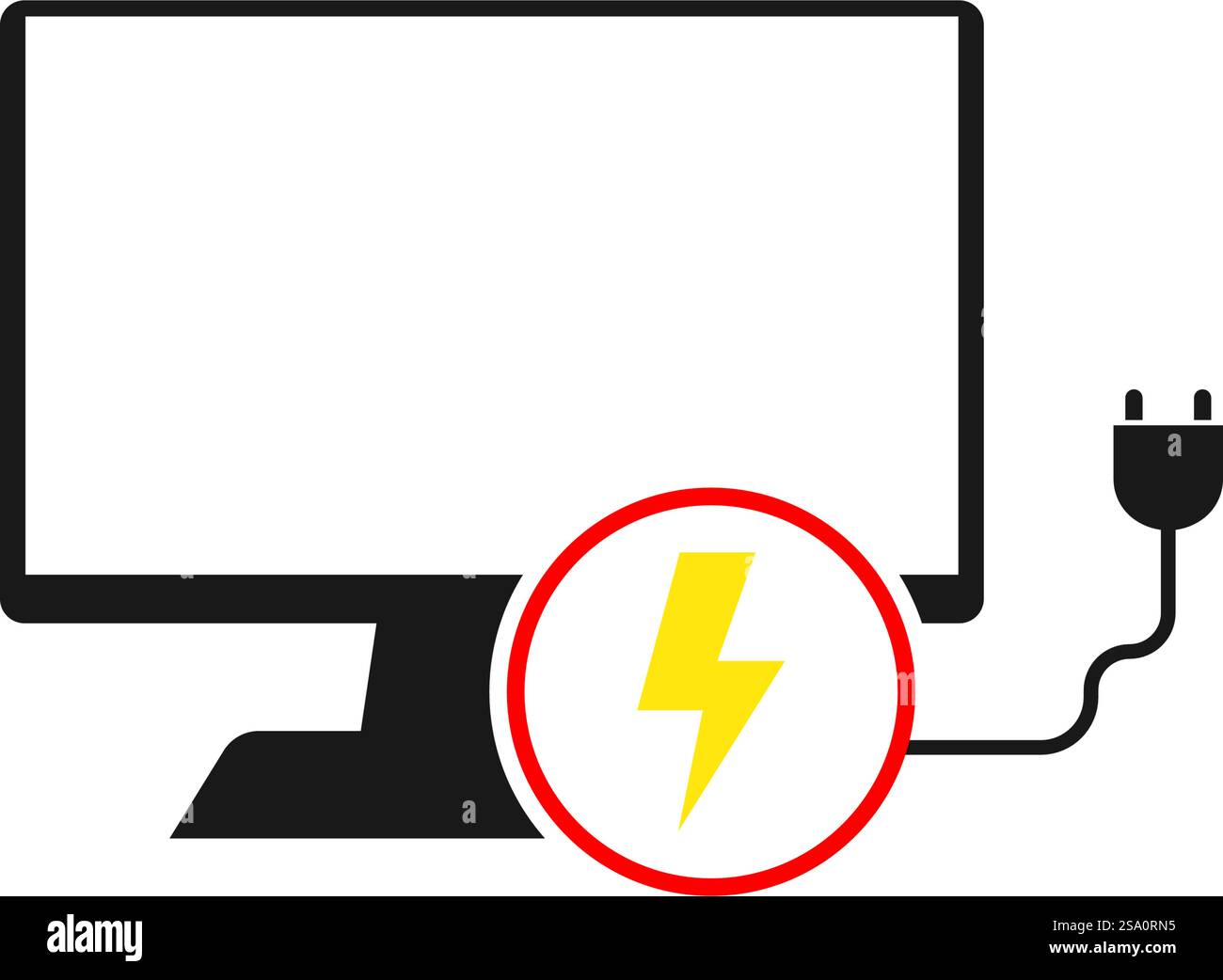 Computer monitor plugged in displaying power electricity symbol Stock ...