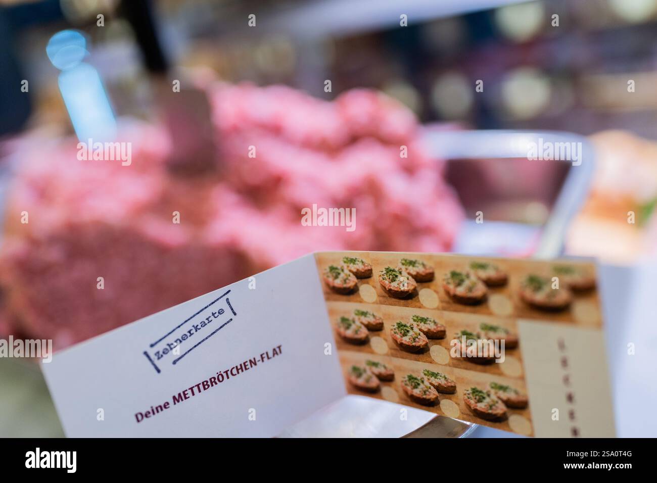 Cologne, Germany. 28th Jan, 2025. A ten-card for Mettbrötchen can be ...