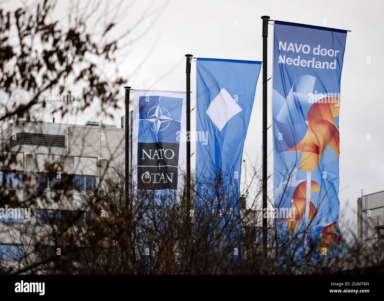 DEN HAAG - NATO flags during the start of the NATO through the ...