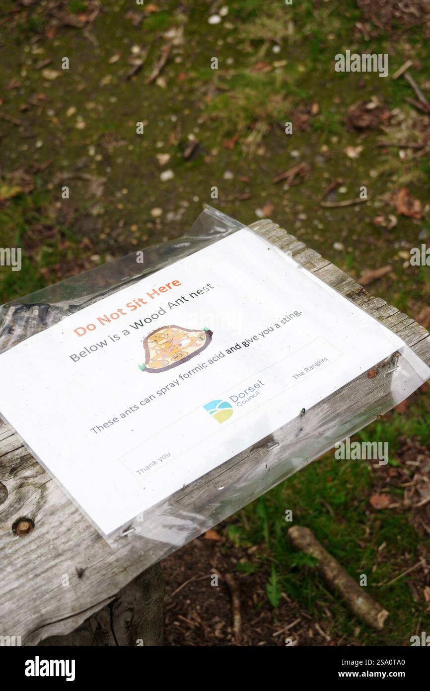 Hazard Warning Sign On A Picnic Bench For Wood Ant ( Formica rufa ...