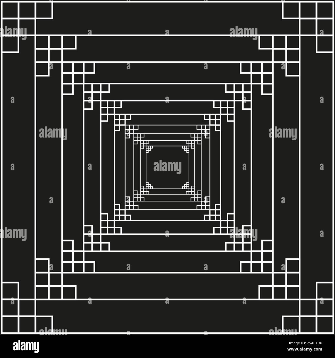 Geometric tunnel illustration. Abstract perspective grid. Black white ...