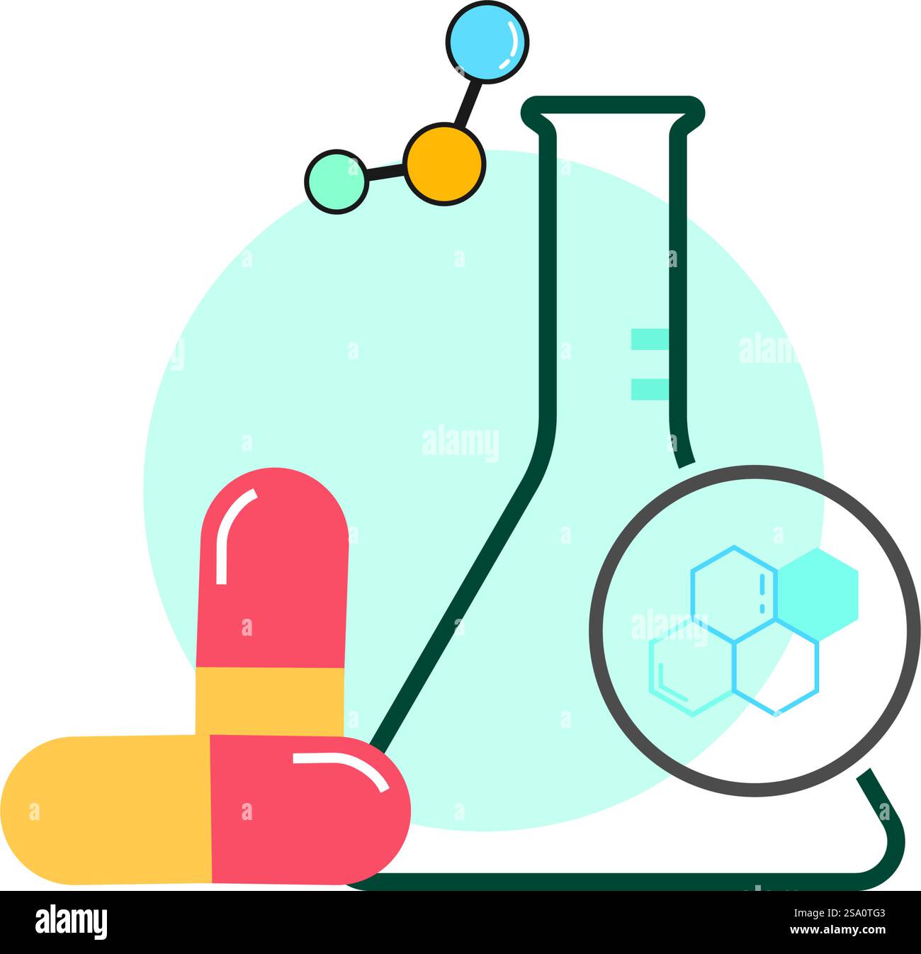 Illustration of scientific experiment with capsules, molecules, and ...