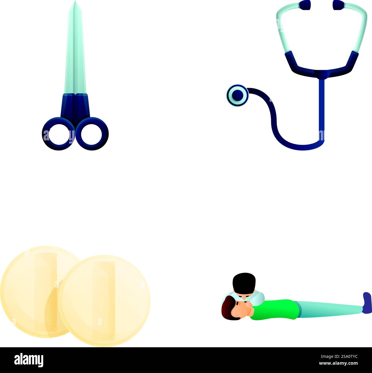 First aid icons set cartoon vector. Medical staff perform artificial ...