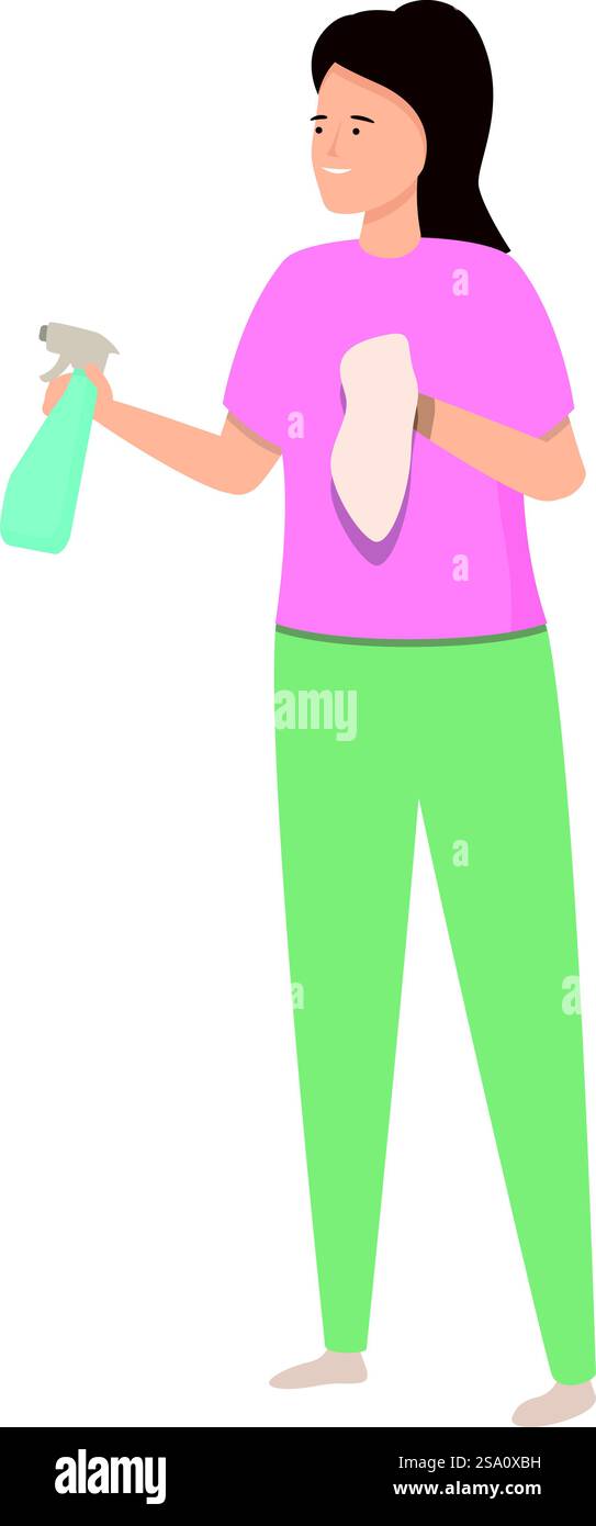 Woman with cleaning spray bottle icon cartoon vector. Glass cleaning ...