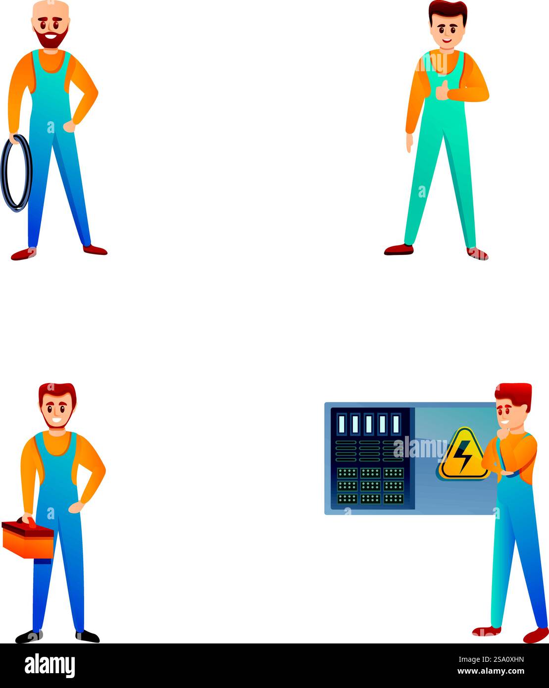 Electrician icons set cartoon vector. Switch board wiring maintenance ...