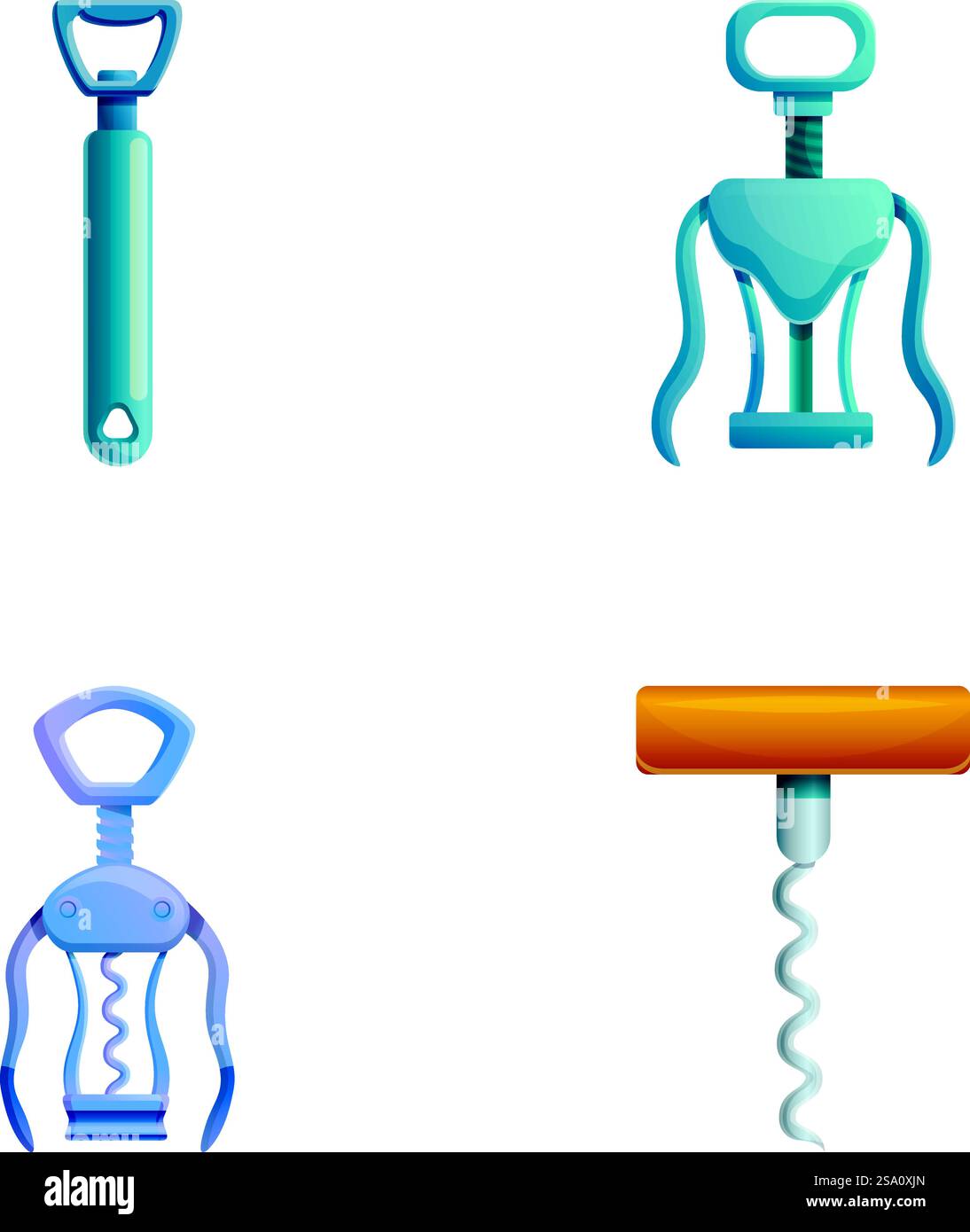 Corkscrew icons set cartoon vector. Tool for opening bottle. Kitchen ...