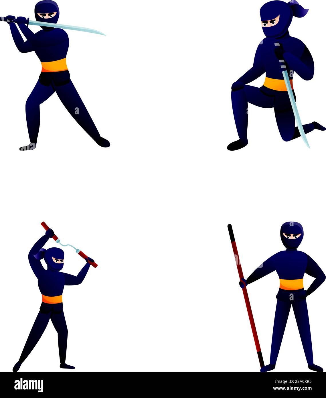 Ninja fighter icons set cartoon vector. Ninja character in fighting ...