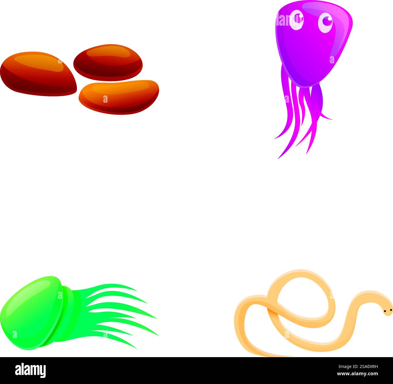 Microorganism icons set cartoon vector. Various bacteria, virus and ...