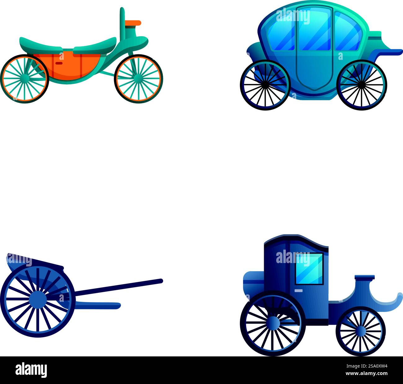 Carriage icons set cartoon vector. Vintage vehicle for passenger. Retro ...