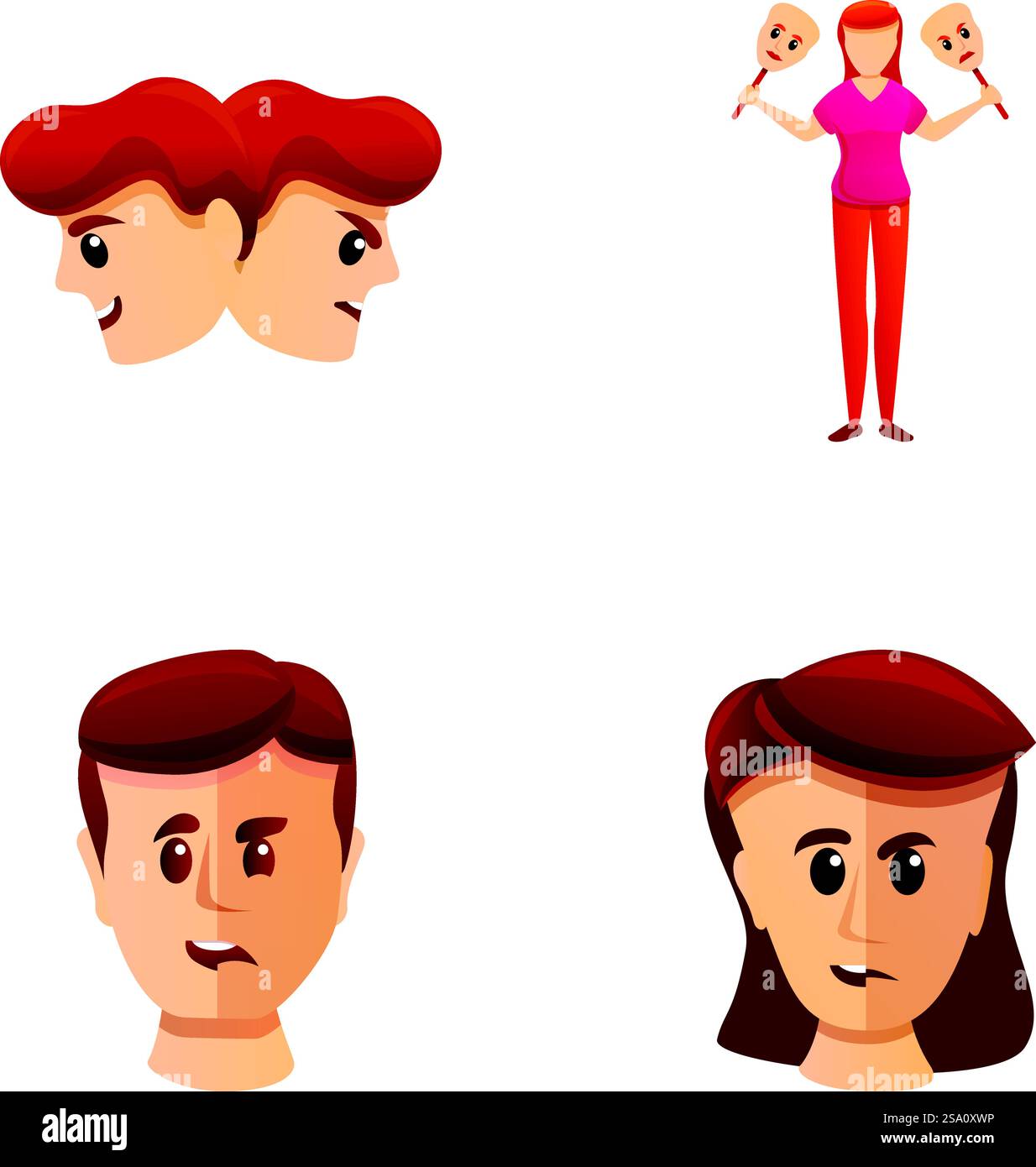 Schizophrenia icons set cartoon vector. Person with mental illness ...