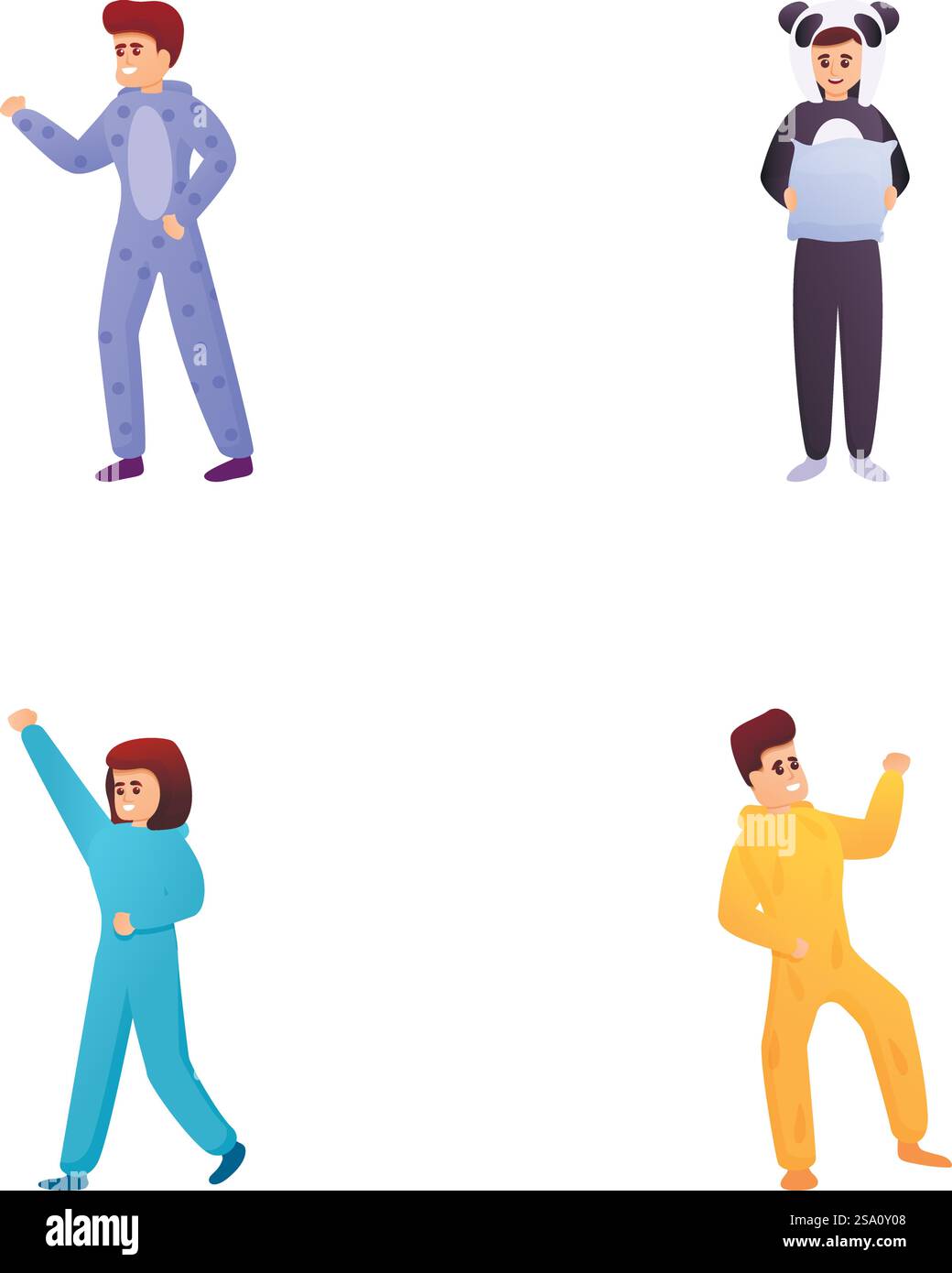 Pajama party icons set cartoon vector. Home event with people in ...