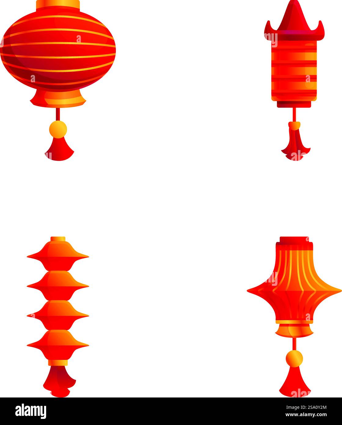 Asian lantern icons set cartoon vector. Chinese festival paper lantern ...