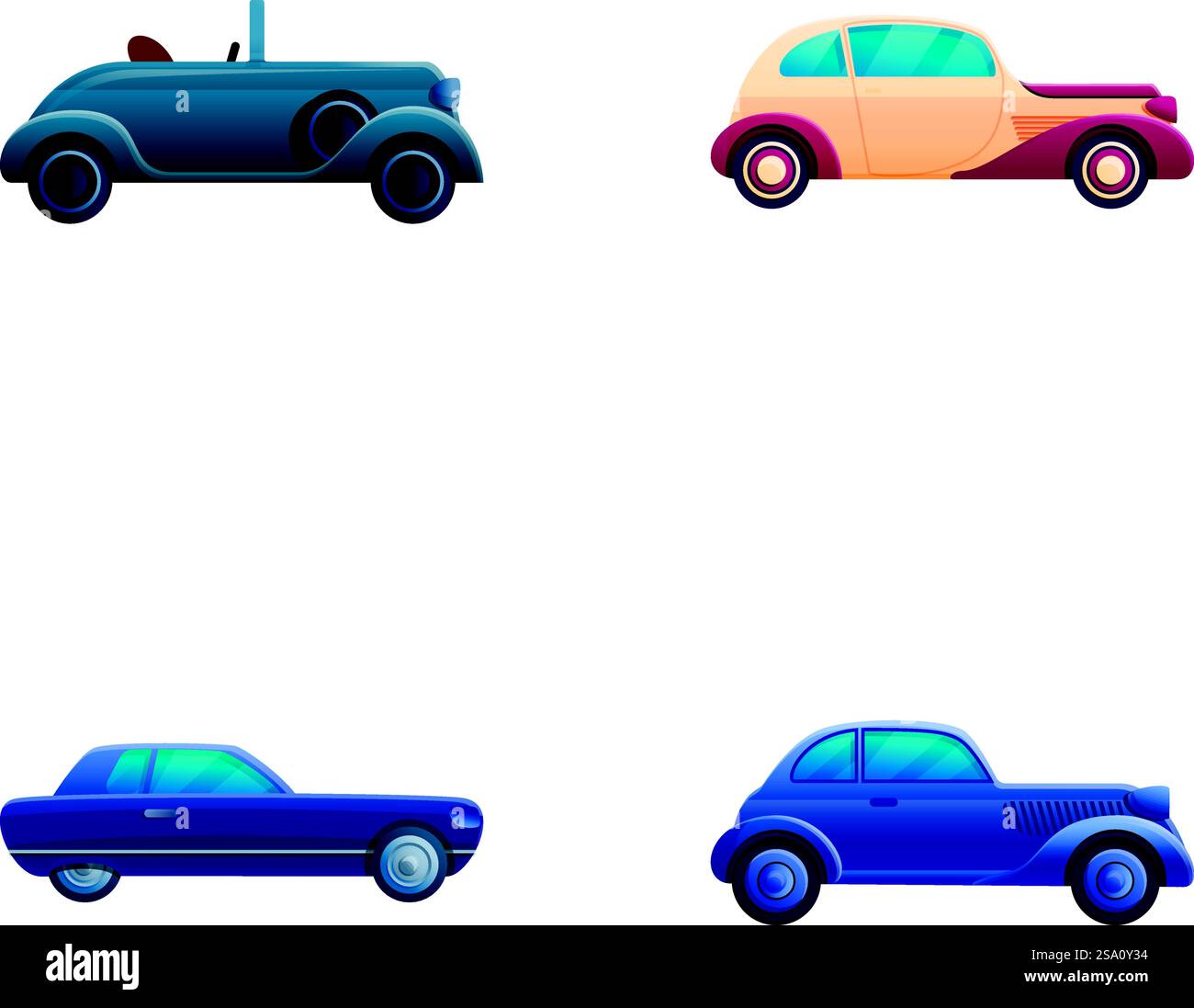 Retro car icons set cartoon vector. Various vintage automobile. Classic ...