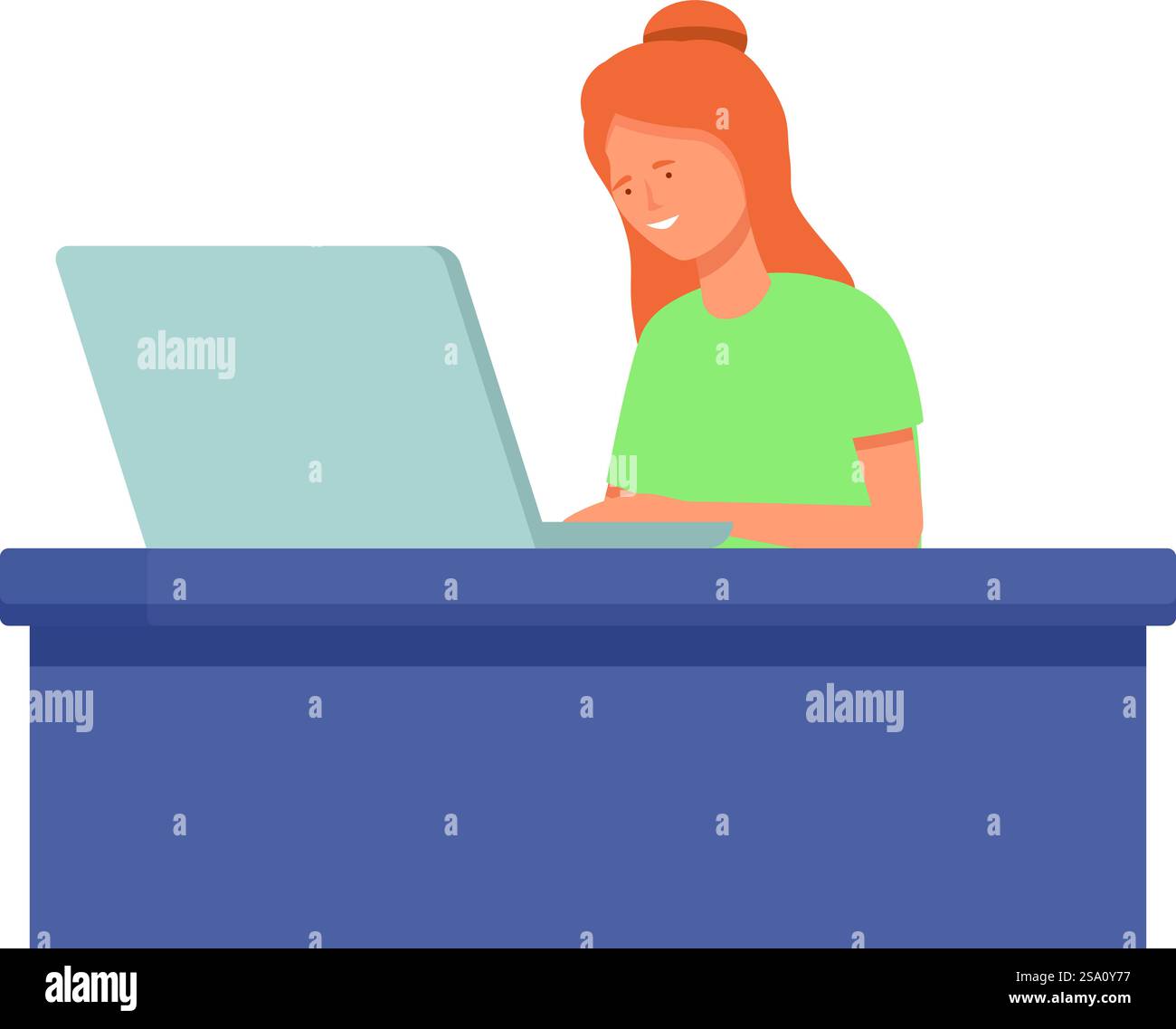 Woman working icon cartoon vector. Laptop digital office. Happy lady ...