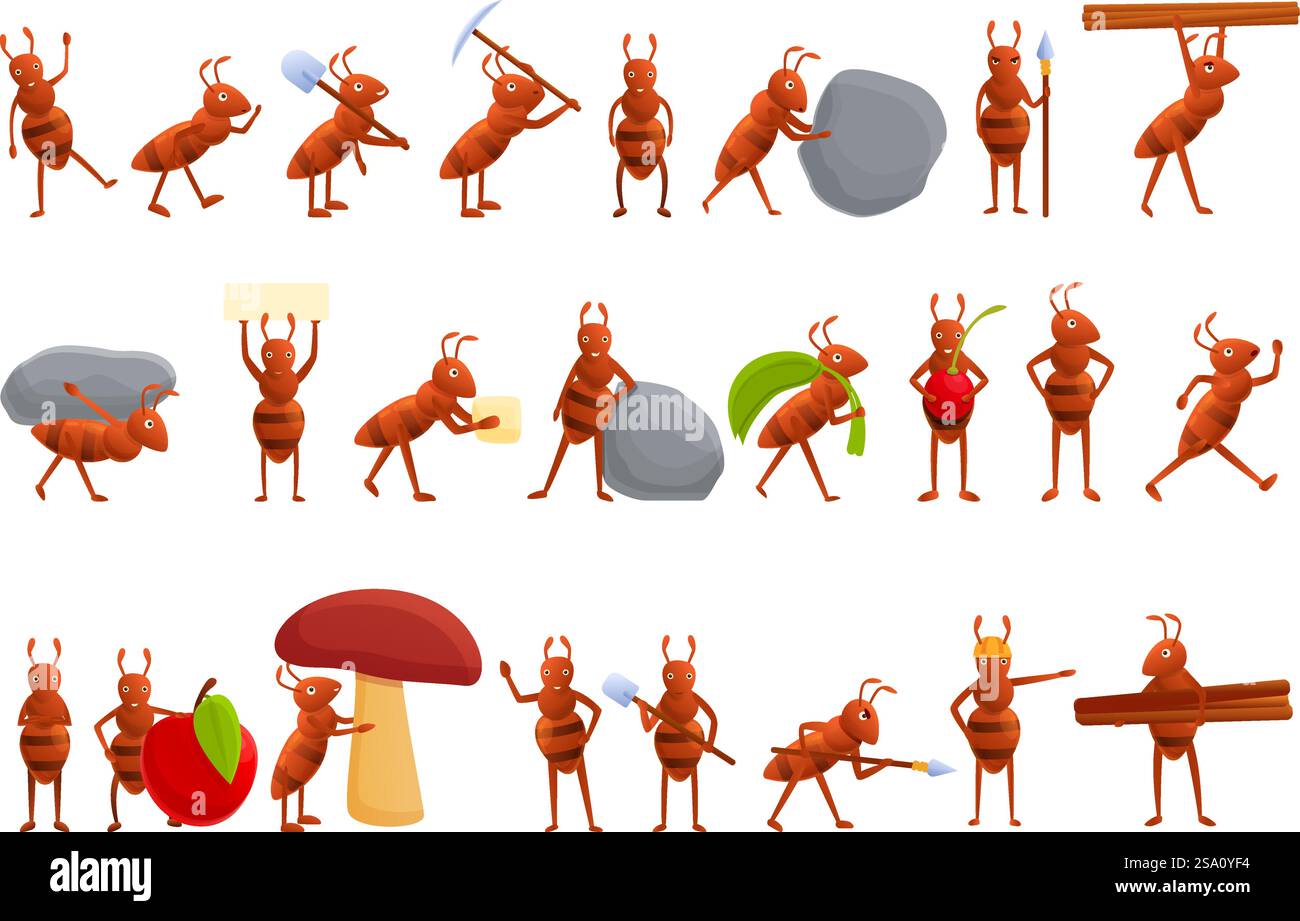 Ant icons set. Cartoon set of ant vector icons for web design. Ant ...