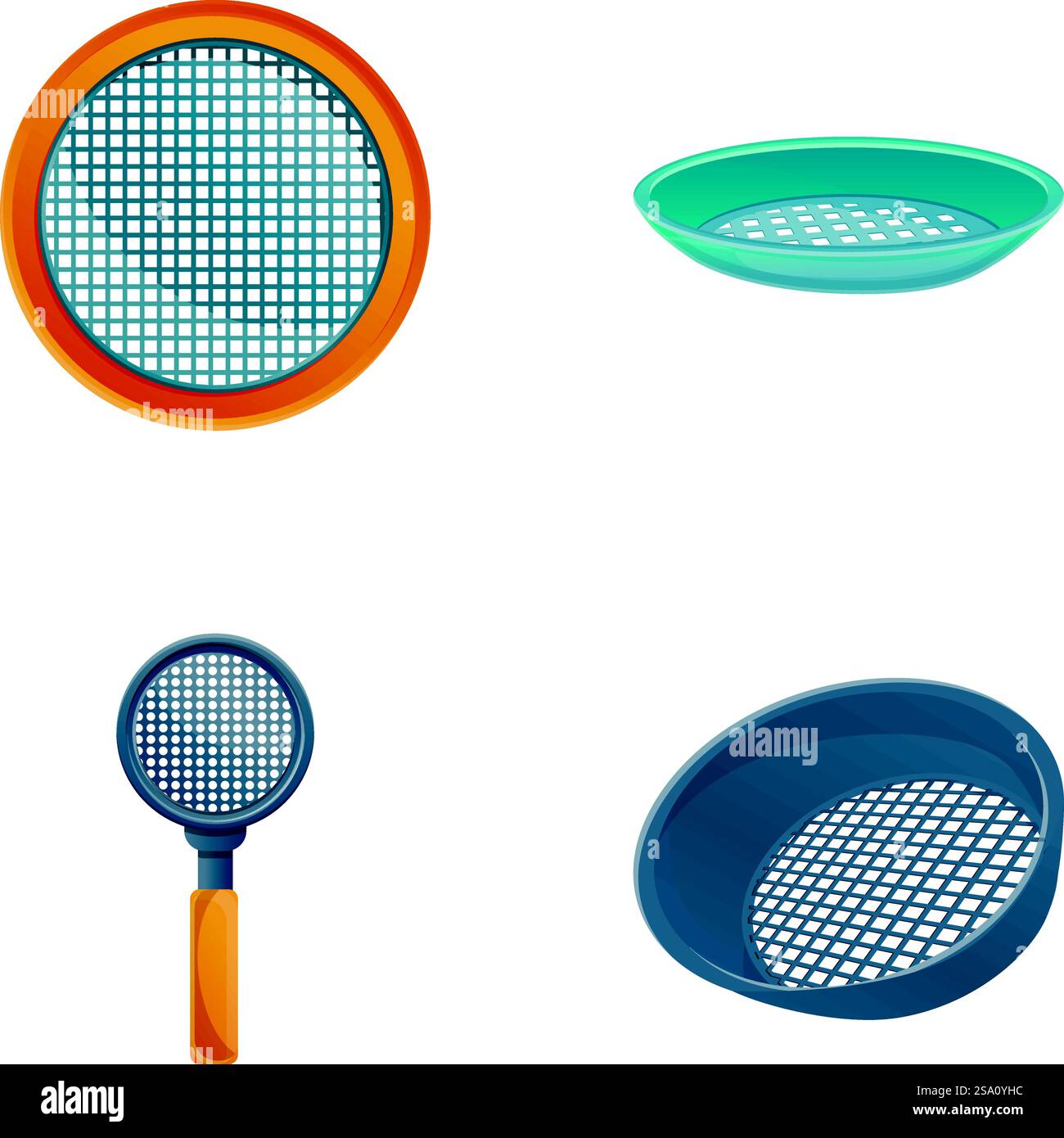 Sieve icons set cartoon vector. Various type of sieve. Utensil ...