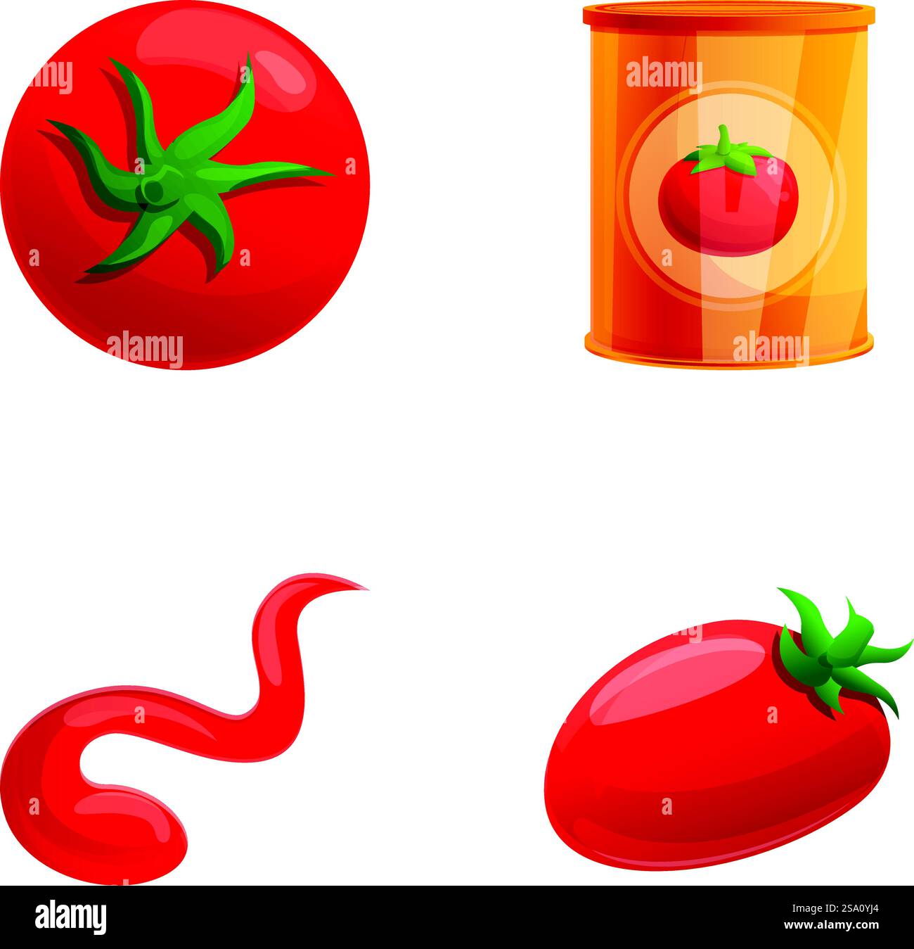 Tomato paste icons set cartoon vector. Red vegetable and can of tomato ...