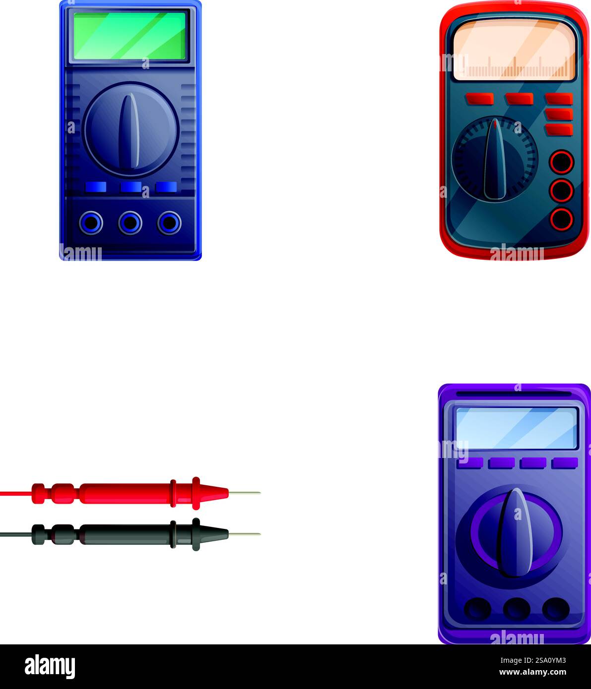 Digital multimeter icons set cartoon vector. Voltage, amperage ...