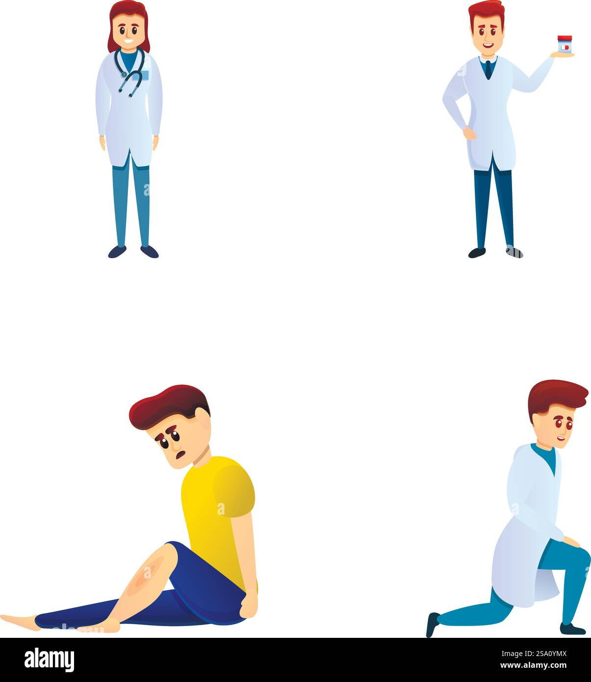 Therapist profession icons set cartoon vector. People in orthopedic ...