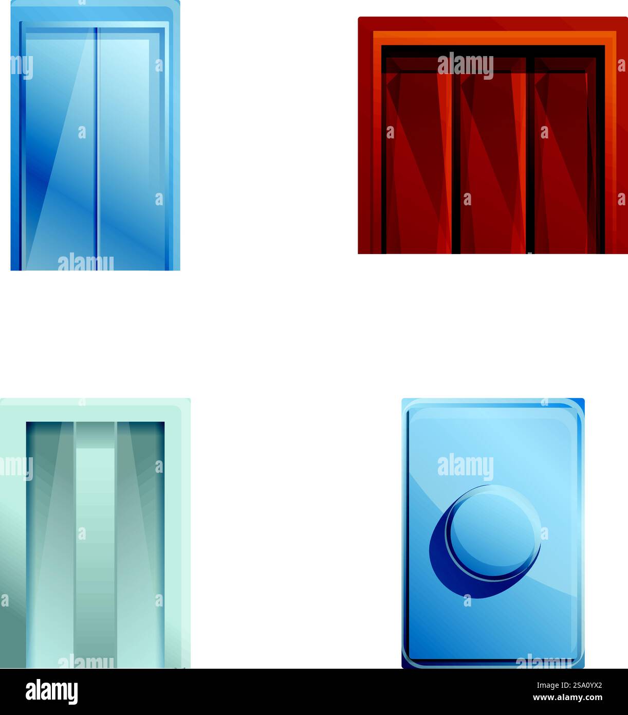 Various elevator icons set cartoon vector. Glass and steel elevator ...