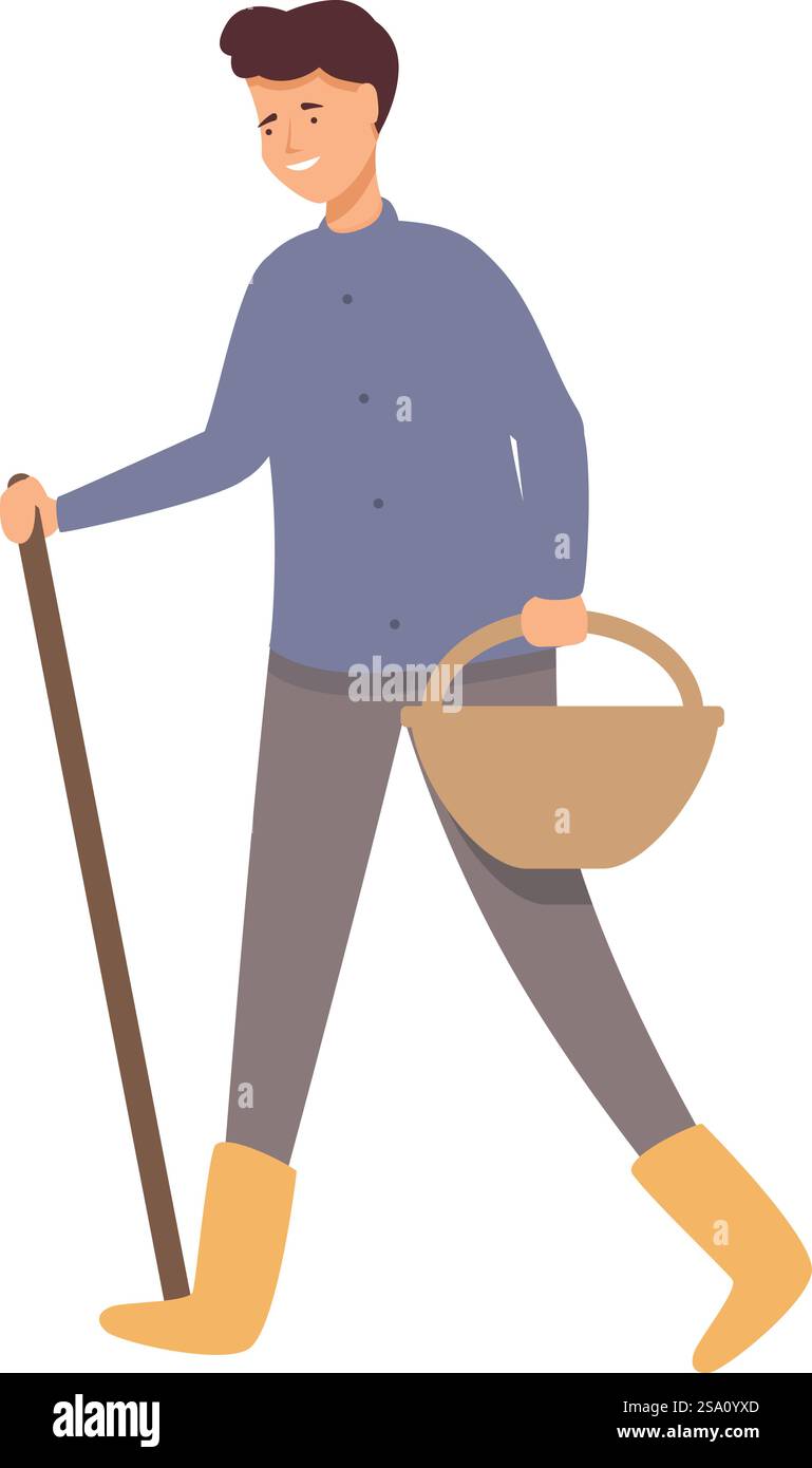 Funny mushroom picker icon cartoon vector. Smile character vacation ...