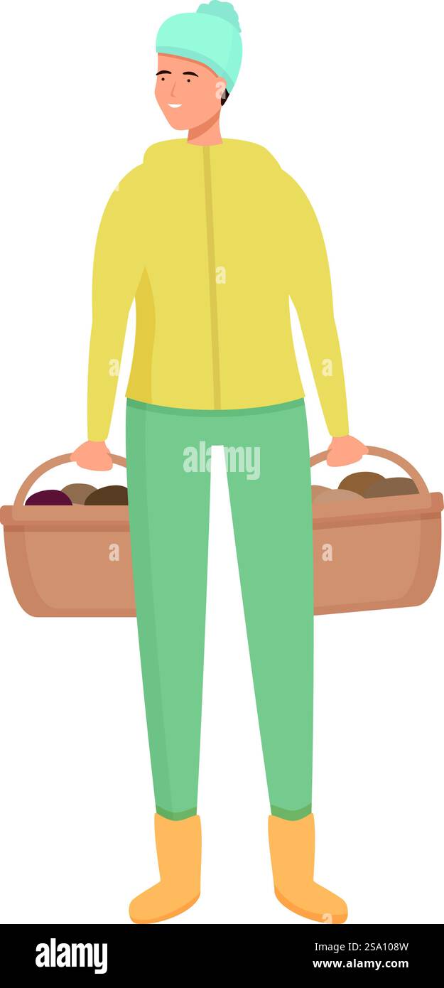 Happy girl mushroom picker icon cartoon vector. Season fungus. Happy ...