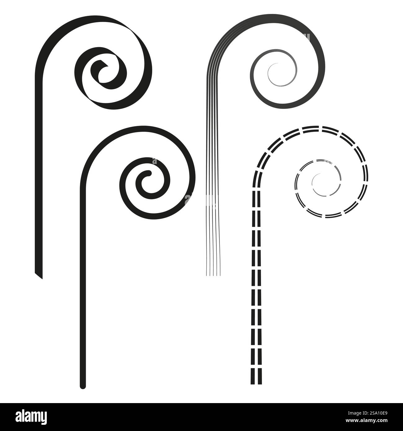 Spiral design shapes. Black line spirals. Abstract curl elements ...