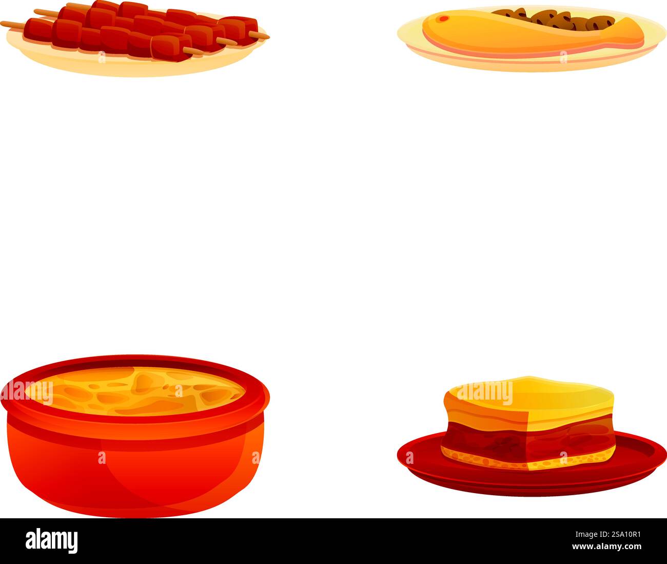 Various dish icons set cartoon vector. Freshly prepared dish. Cooking ...